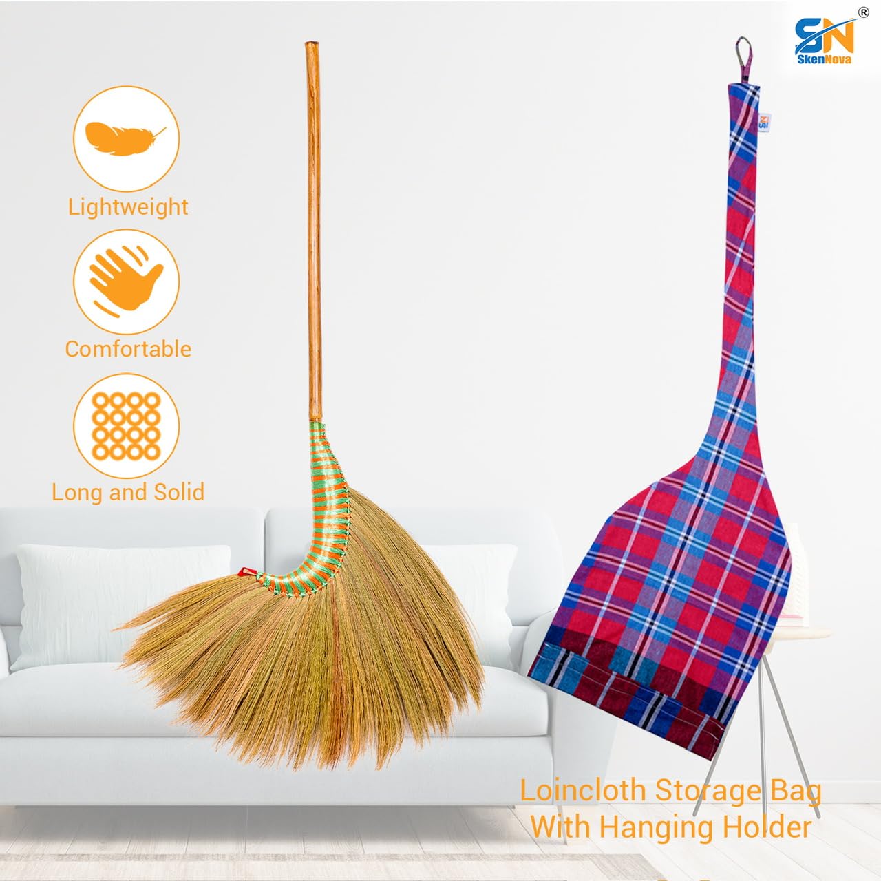 SN SKENNOVA - 40 inch Tall of Asian Flower Grass Broom Witch Broom Bamboo Stick Handle