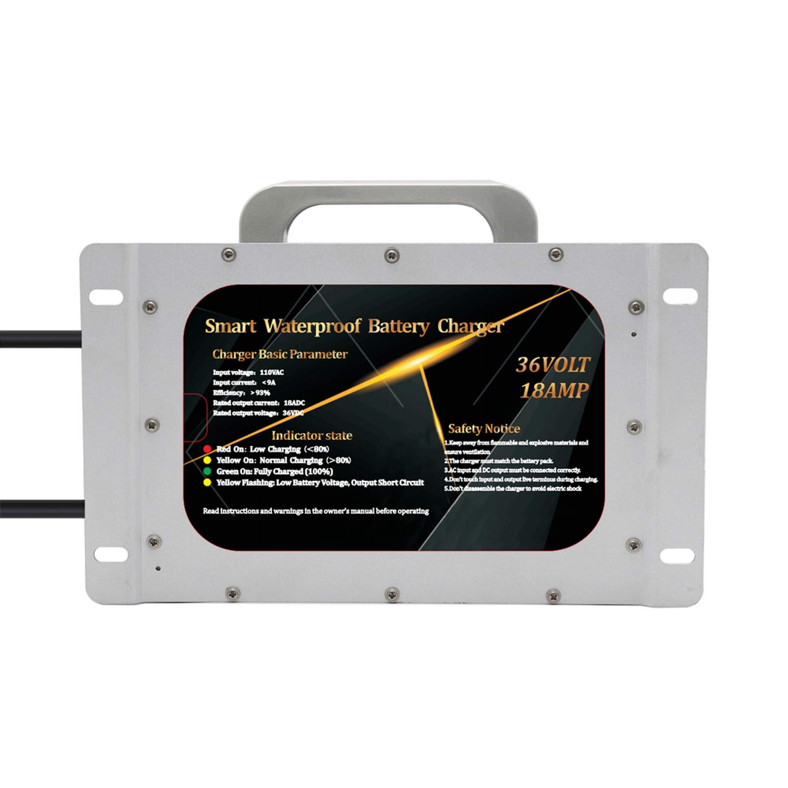 36V 18A Golf Cart Battery Charger for 36 Volt Club Car/Yamaha with Crowsfoot Style Connector Crows Foot Plug Waterproof IP68