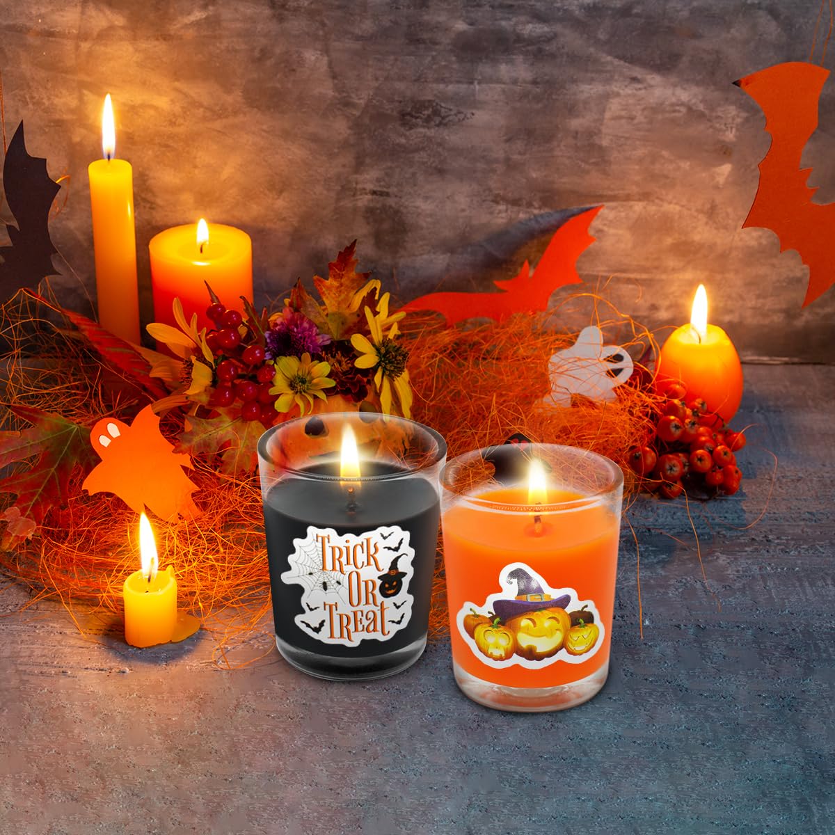 10 Orange and 10 Black Votive Candles, Unscented Soy Wax Candle Filled in Clear Glass for Halloween Fall Home Décor and DIY