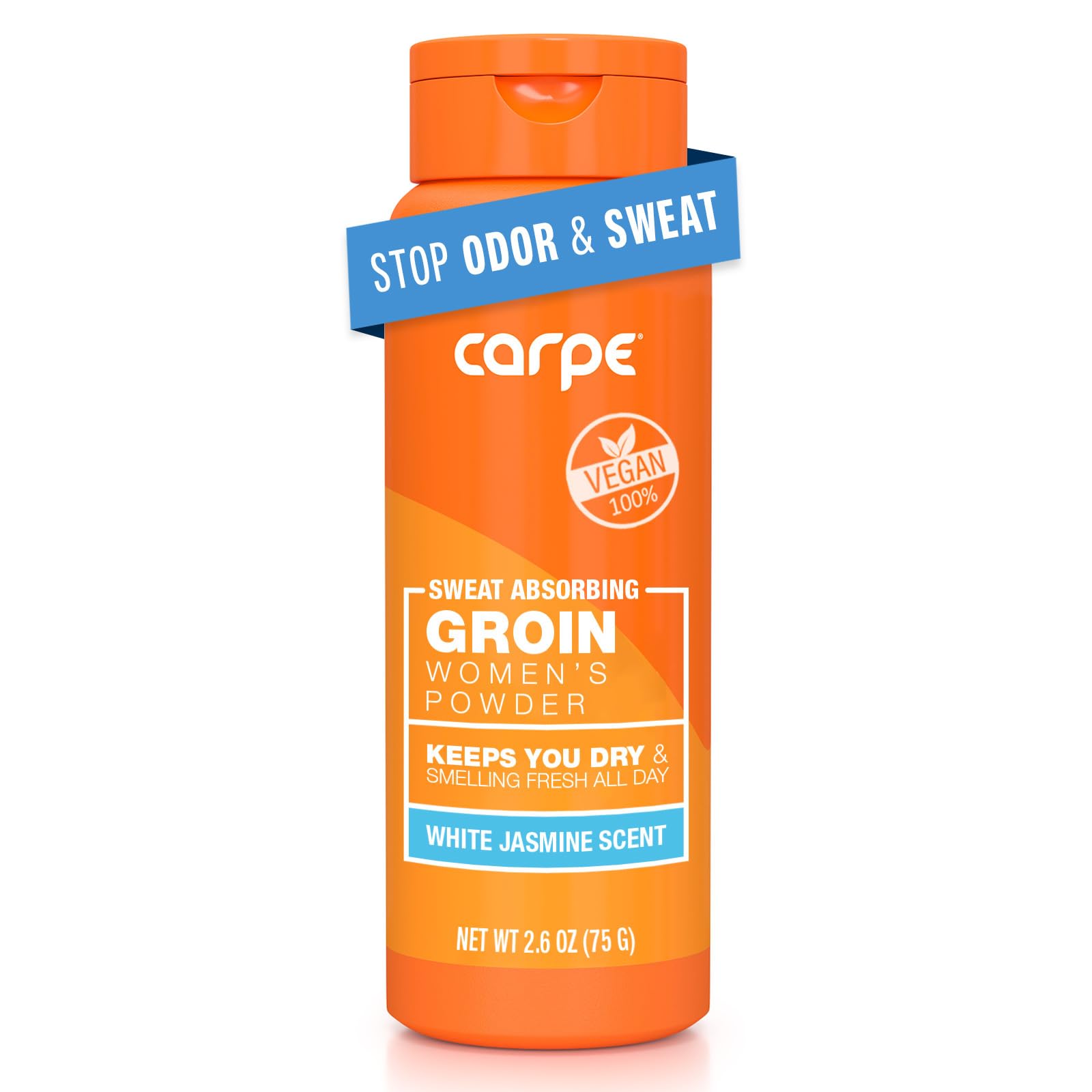 Carpe No-Sweat Groin Powder (For Women) - Designed for Maximum Sweat Absorption - Mess and Friction Free, Stop Chafing - Talc Free Powder Women’s Groin Powder