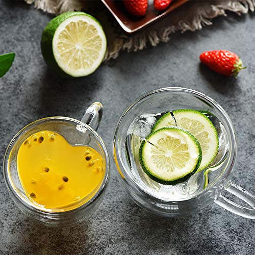 Heart Shaped Espresso Cups Set Of 2-Double Wall Glass Coffee Cup Insulated Mugs With Closed Handle-Heat Resistant Glass Espresso Drinkware - Perfect To Keep Your Espresso Hot