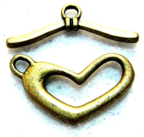 10Sets Tibetan Antique Bronze Heart Toggle Clasps Hooks Jewelry Findings C214 DIY Crafting by Wholesale Charms