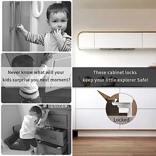 12Pack Baby Proofing Cabinet Lock Child Safety Latches Locks with Strong Adhesive for Cabinets and Drawers - Easy and Simple to Install No Drilling or Tools Required