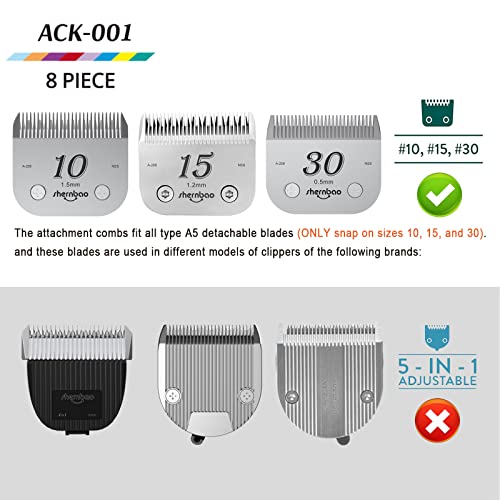 Shernbao Professional Animal Stainless Steel Clip Attachment Guide Comb Set for A5 style Detachable Blade Pet, Dog, Cat, and Horse Clippers (ONLY Snap on Size # 10/15/30,Not compatible with 5-in-1 blades)