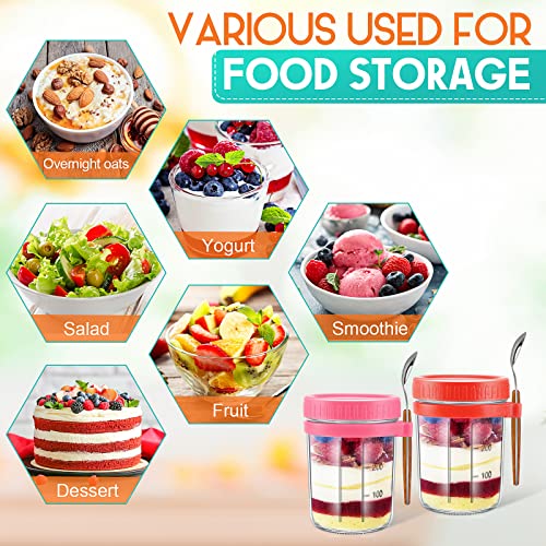 12 Pcs Overnight Oats Jars with Lid and Spoon, 12 oz Large Capacity Airtight Oatmeal Container Bulk with Measurement Marks, Mason Jars with Lid for Cereal on the Go Container
