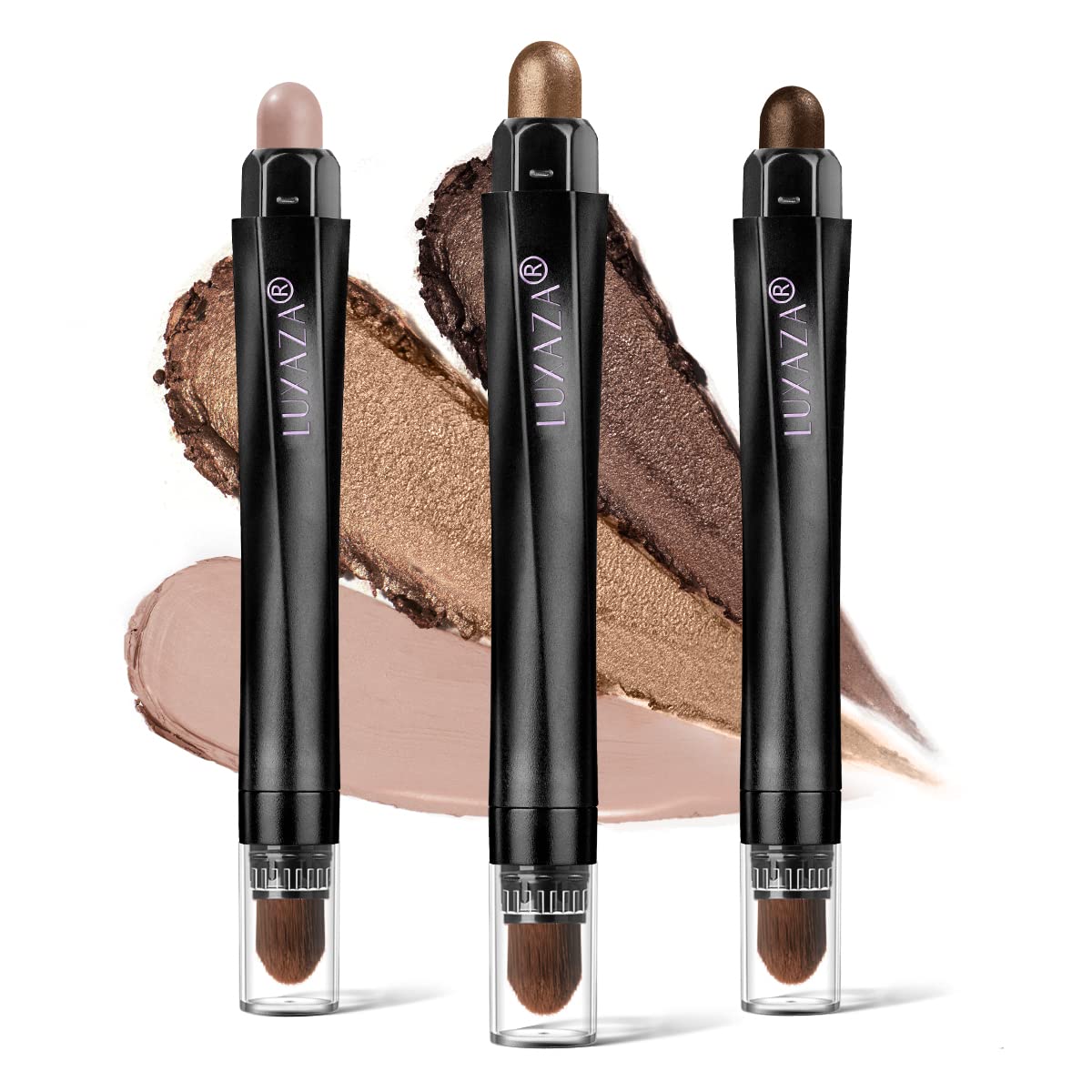 LUXAZA 3Pcs Eyeshadow Stick Set, Matte And Shimmer Creamy Brown Gold Nude Shadow Pencil, Waterproof Long Lasting Smoky Eye Makeup