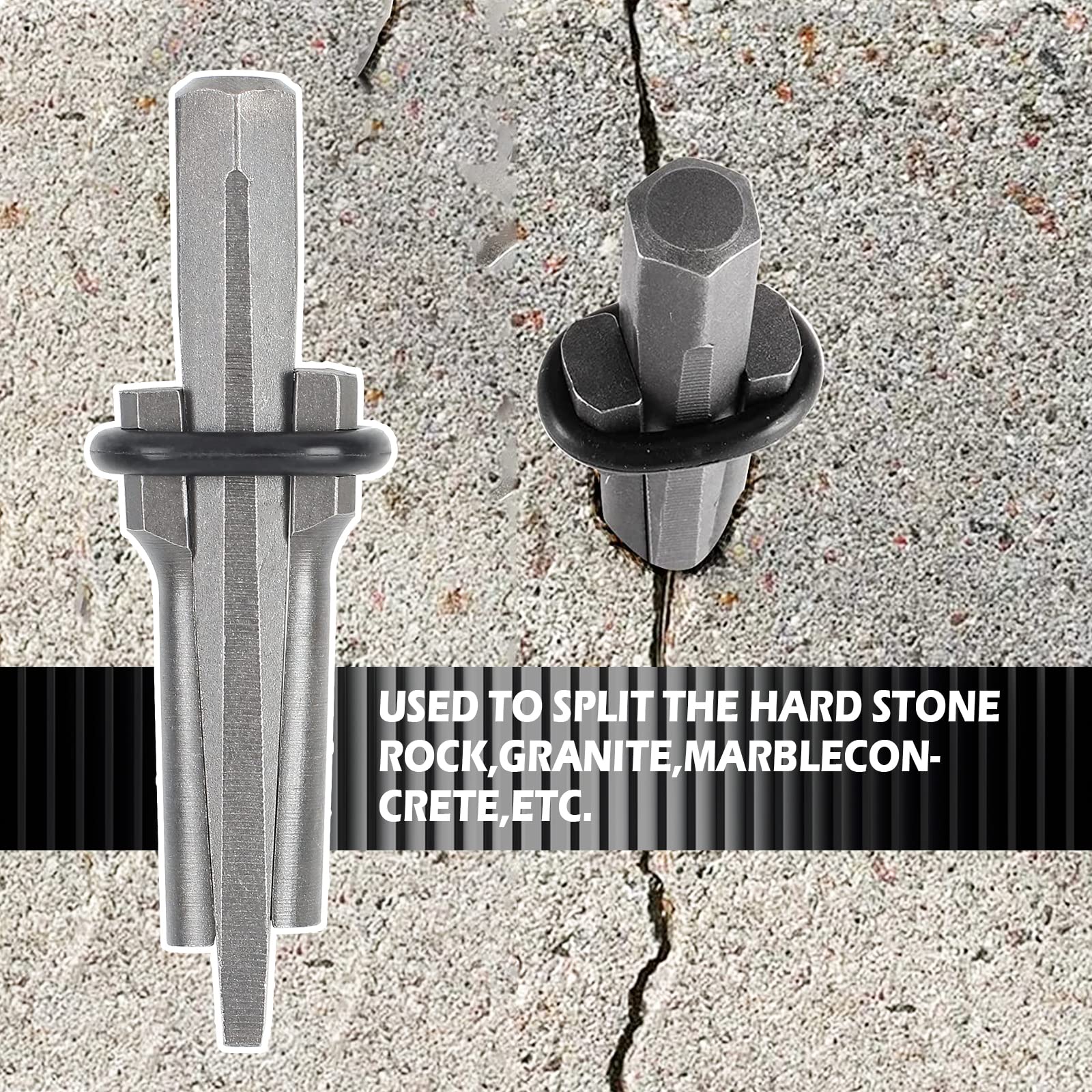 10Pcs 5/8'' Stone Splitter Hand Tools with Wedge, Feather Shim and a 8" Rotary Drill Bit for Concrete, Marble, Granite, Rock