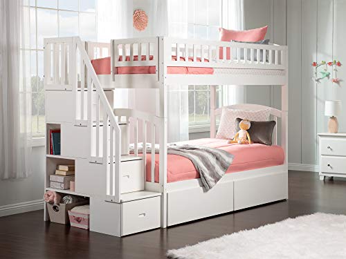 AFI Westbrook Staircase Bunk Twin Over Twin with Turbo Charger and Urban Bed Drawers in White