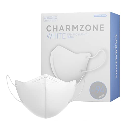 CHARMZONE KF94 Protective Disposable Mask 50 pieces White/Black/Grey Large Individually Packed Made in Korea (White, Large)