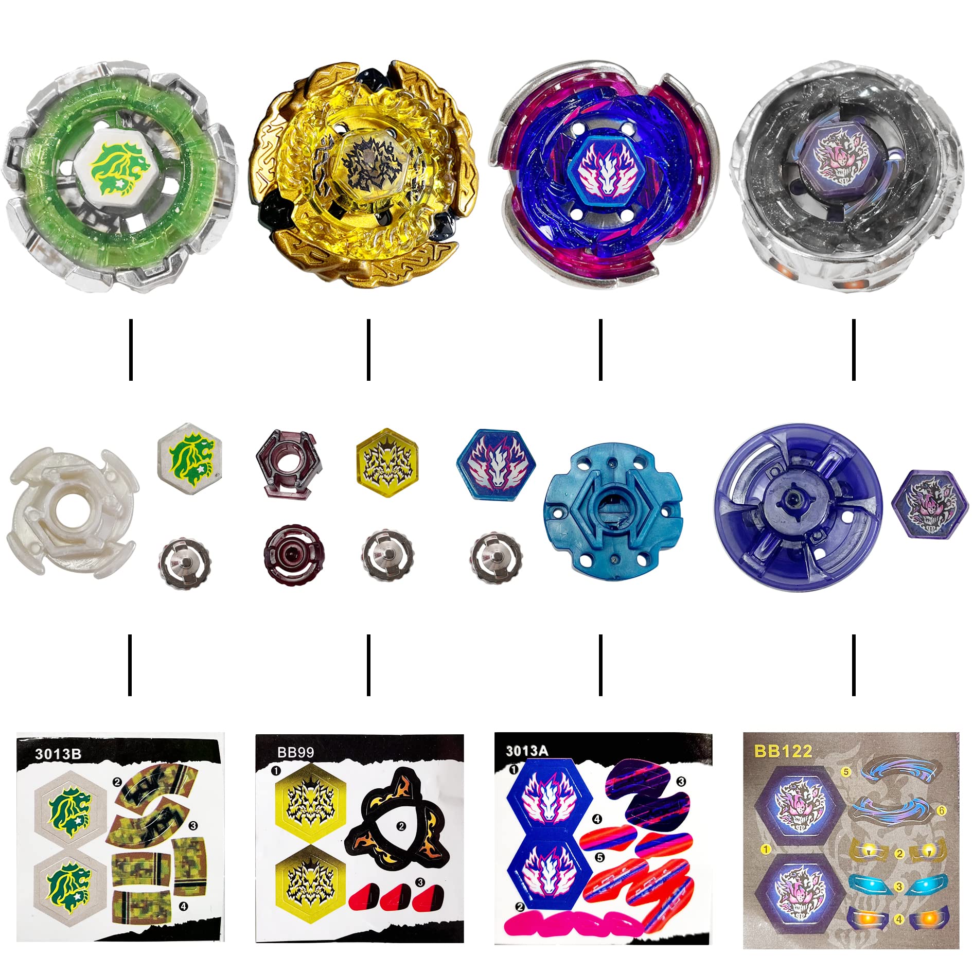 10 Pack Bey Burst Battle Metal Fusion Fury Evolution Pegasus Set with 3 Launcher Set and 1 Grip Toys for Boys Prime Masters