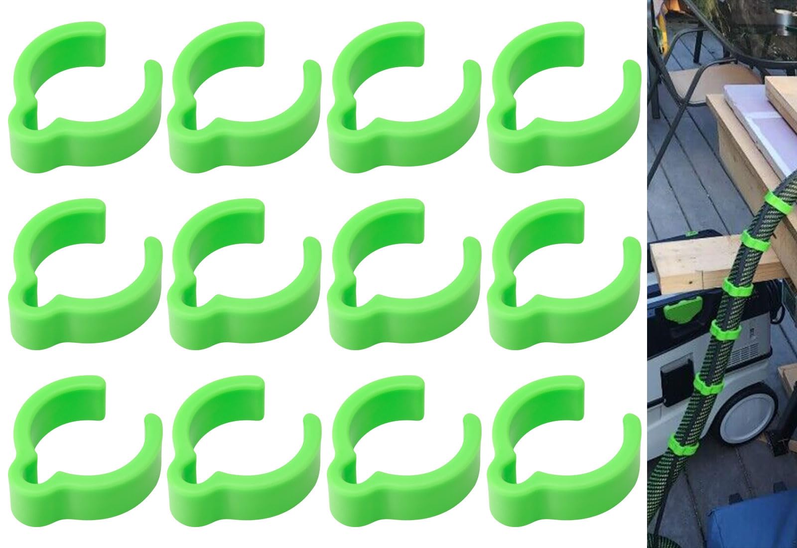 12 Pack Coiled Hose Clips Compatible with Festool Sander & Dust Extractor, Dust Hose Clips for Festool 27mm Vacuum Hoses - Green