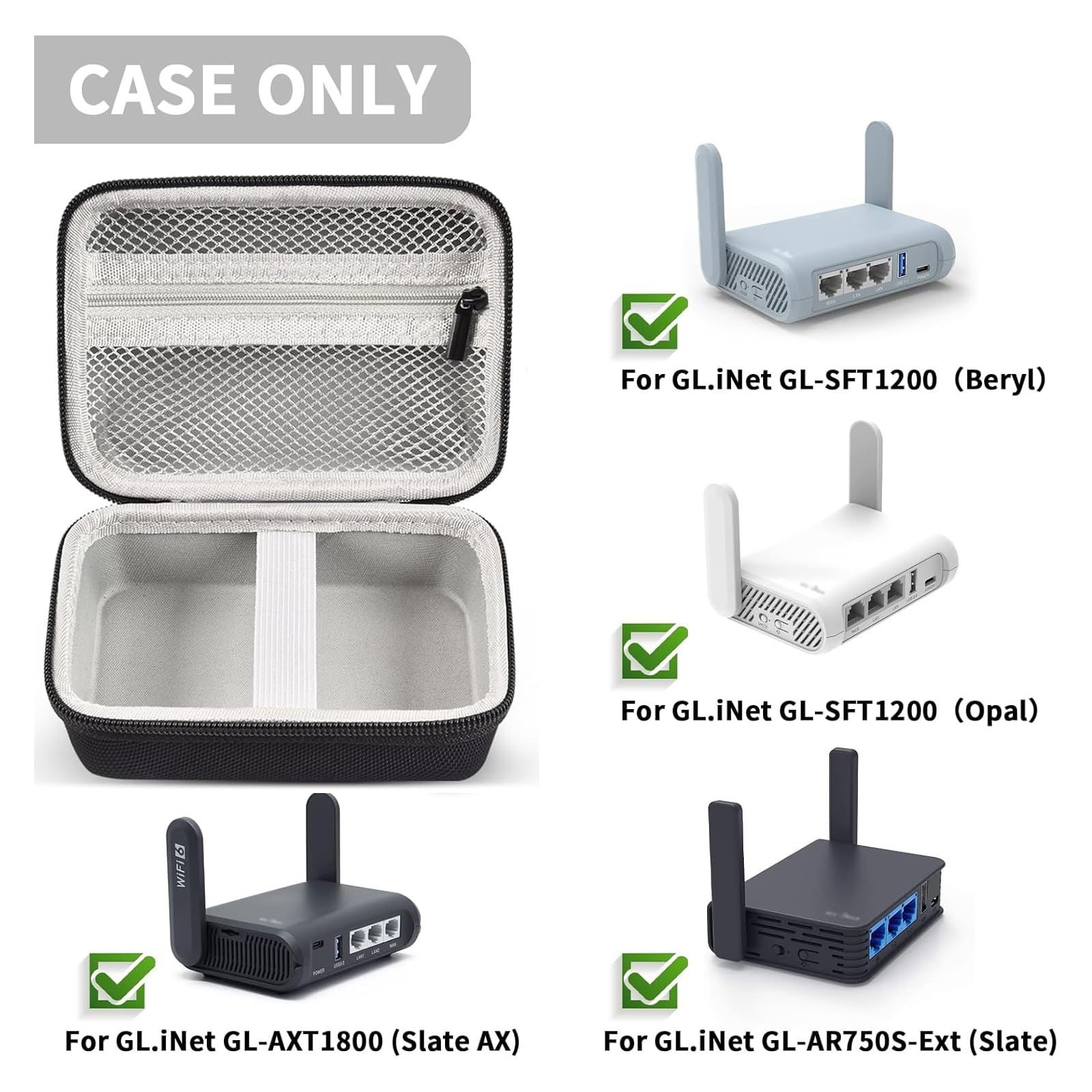 Case Compatible with GL SFT1200/ MT3000/ MT1300/ A1300/ AR750S-Ext Wireless Travel Router, Portable WiFi Storage Holder for Ethernet Cable & Power Adapter (Box Only) - Black