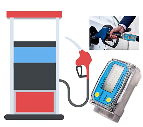 1" Flow Meter, LCD Electronic Digital Display Flowmeter，with 1-Inch NPT Inlet/Outlet, for Measure A Variety of Diesel, Kerosene, Gasoline Liquid Flow
