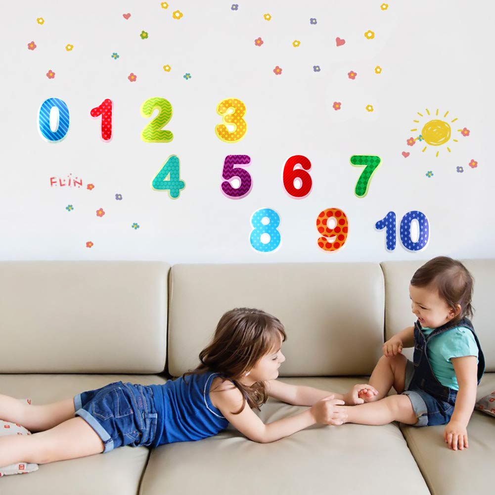 OOTSR 1-10 Number Wall Decals, Removable Wall Decals Stickers Decor, Colourful Number Wall Stickers for Nursery Bedroom Living Room décor