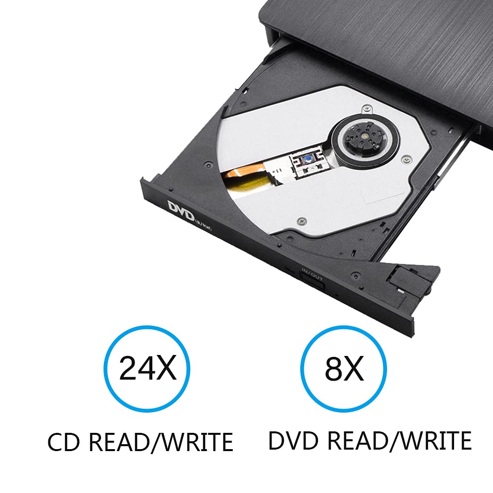 JumPeak External USB 3.0 DVD Player CD Drive Portable CD DVD +/-RW Drive DVD/CD ROM Rewriter Burner Writer for Laptop Desktop PC Windows Linux Mac OS MacBook Pro iMac