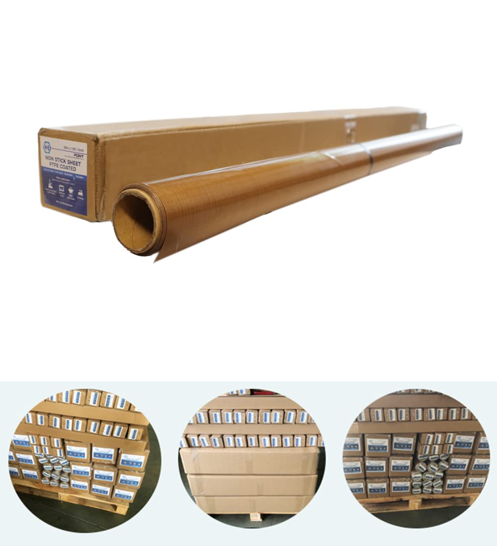 39" x 5 Yard PTFE Fiberglass Fabric Sheet Roll PTFE-Coated Fabrics Sheet Roll Sublimation Heat Resistant PTFE Rolls for Heat Press Transfer, 5Mil Thickness