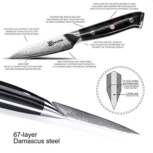 DDAUOSG Paring Knif 3.5 inch Japanese VG10 Super Steel 67 Layer High Carbon Stainless Damascus Steel Peeling Utility knives