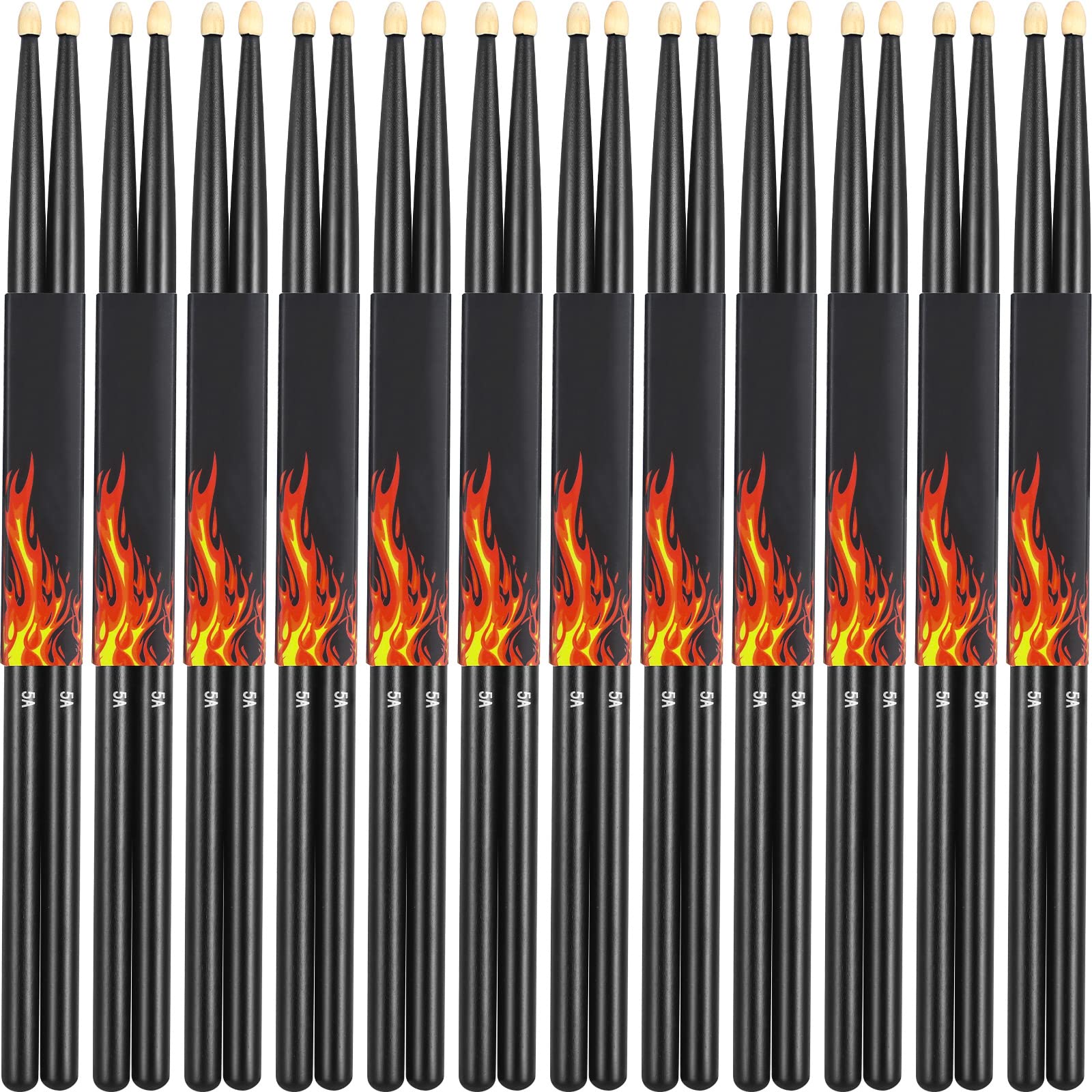 12 Pairs 5A Drum Sticks Classic Maple Drumsticks Marching Percussion Accessories for Adults Kids Black