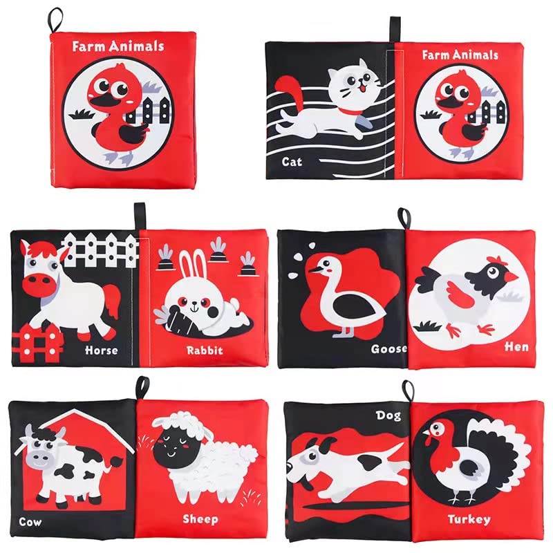 4 Baby Crinkle Books 0-6 12 Months, High Contrast Black and White Book, Touch and Feel Crinkle Cloth Book Soft Baby's First Fabric Book Activate Visual & Brain for Newborn, Toddler and Infant