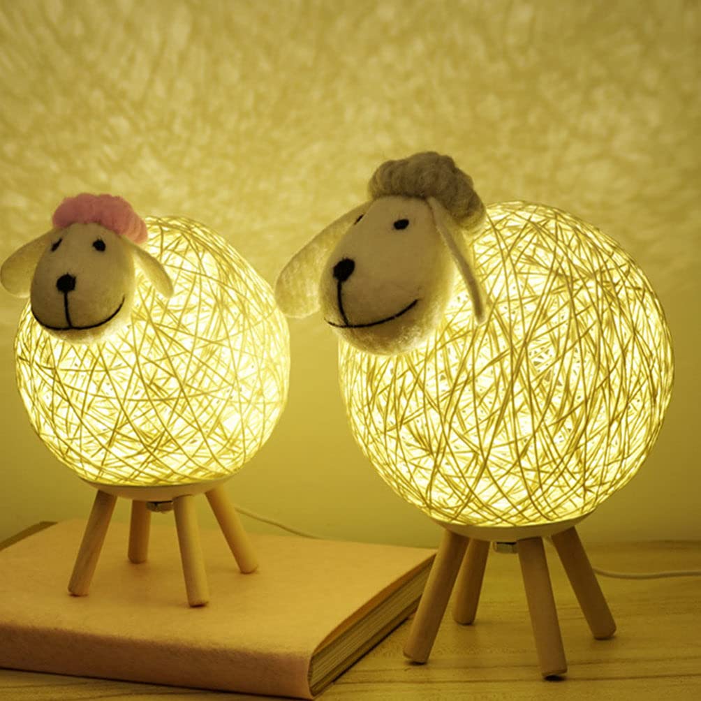 Lamb Night Light Cute Sheep LED Bedside Nursery Lamp Animal Desk Lamp Battery Powered Globe Light Decoration for Birthday Home Dorm Decor Yellow