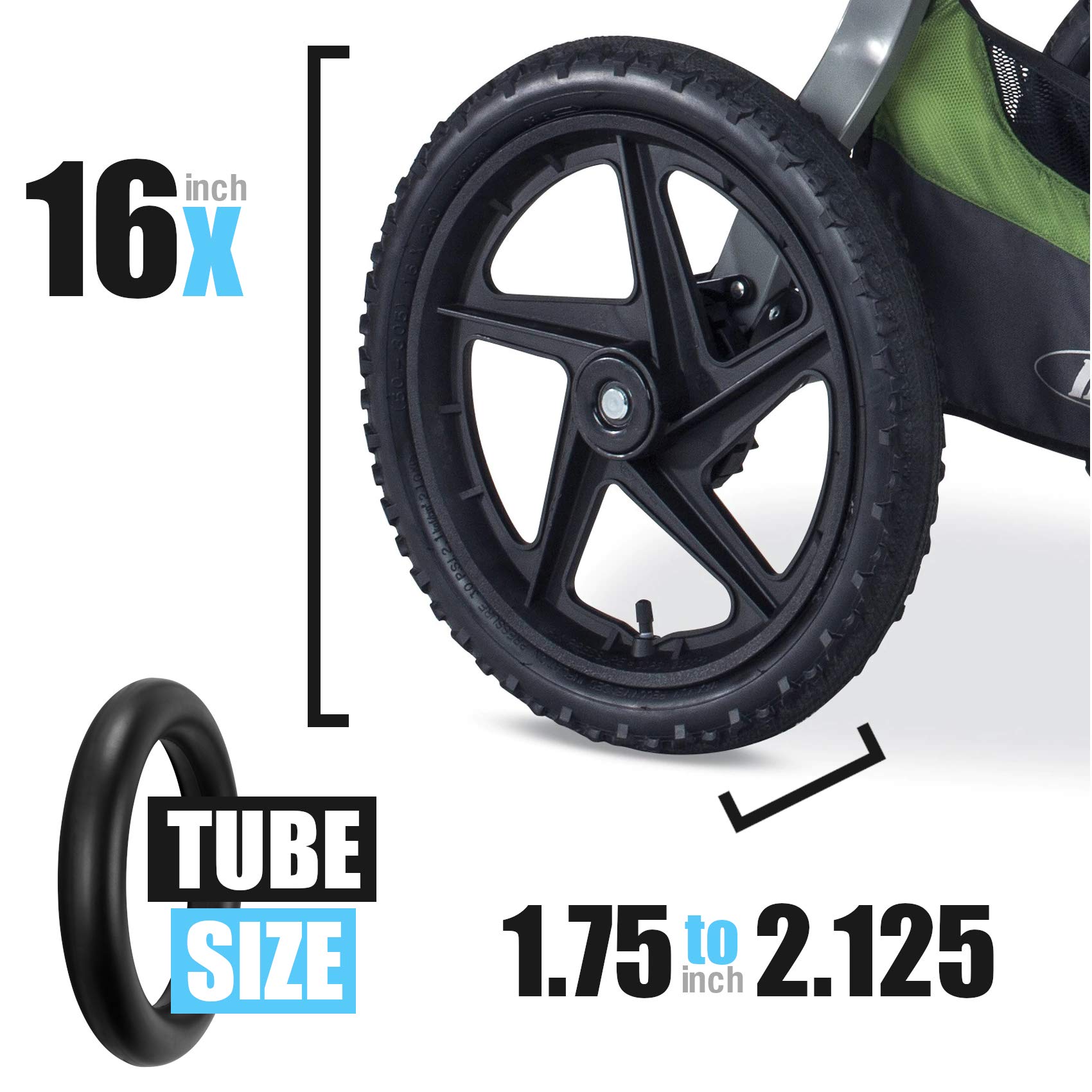 BOB Stroller Tire Tube Replacement Rear 16"x1.75" Inner Tube for BOB Jogging Strollers - Wayfinder, Alterrain, Revolution Flex/Pro/SE, Strides, Ironman & All Duallie Joggers