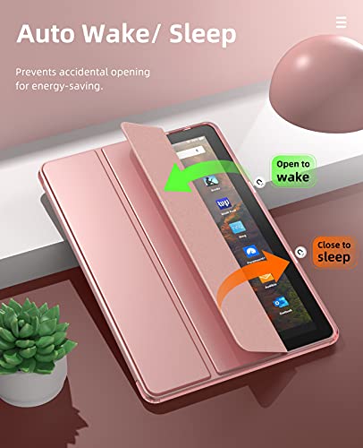 MoKo Case Fits All-New Kindle Fire HD 10 & 10 Plus Tablet (11th Generation, 2021 Release) 10.1", Soft TPU Translucent Frosted Back Cover Protector Multi-Angle Smart Shell, Auto Wake/Sleep, Rose Gold