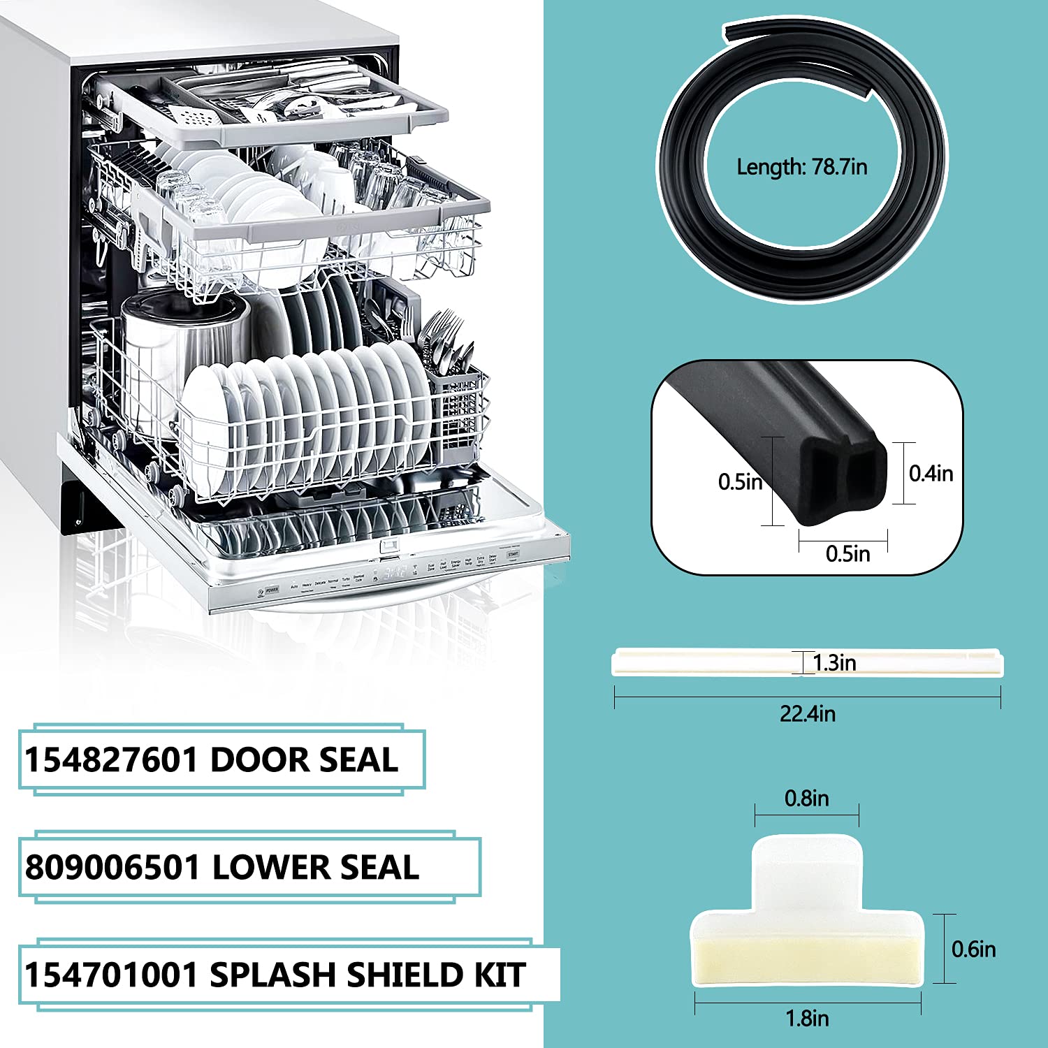 154827601 Dishwasher Door Seal 809006501 Lower Seal 154701001 Splash Shield Kit Compatible with Frigidaire Kenmore Replace AP5690109 PS8260227 154845301 154211801 by Cenipar