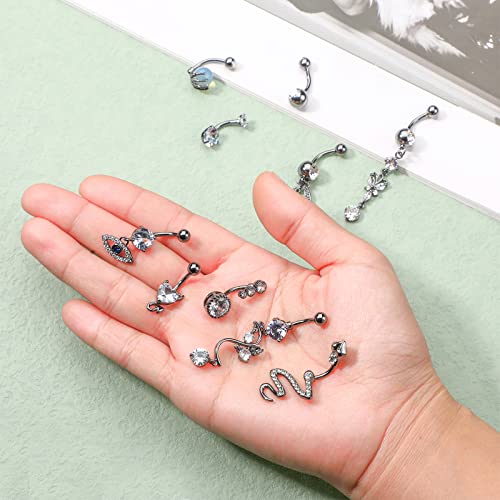 10pcs Belly Button Rings Stainless Steel Navel Rings Belly Button Jewelry Black Belly Ring Dangle Women's Body Piercing Barbells