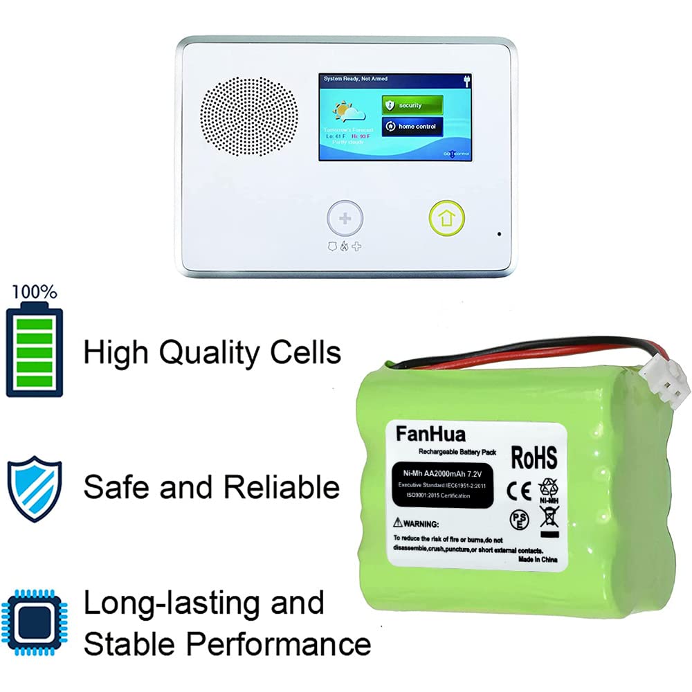 Fanhua 2000mAh 7.2V Replacement Battery for 2Gig BATT1X,BATT2X,BATT1,GC2 2GIG-CNTRL2 2GIG-CP2 GCKIT311 Go Control Security Panel Alarm System 6MR2600AAY4Z 10-000009-001 10-000013-001 Linear PERS-4200