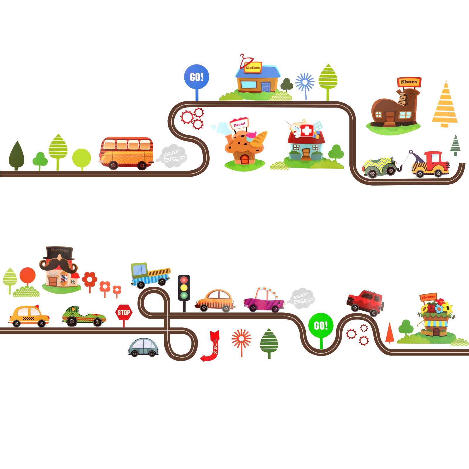 OOTSR Wall Decals, Car Track Wall Sticker Decor for Boys Girls Bedroom, Nursery Room, Home, Living Room Decor
