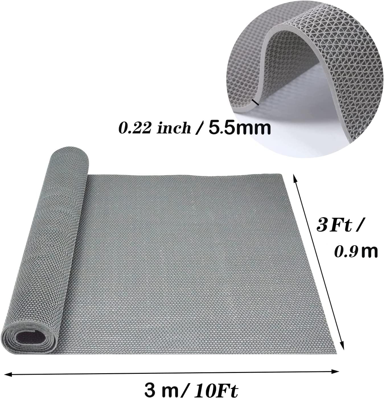 MYOYAY Commercial Drainage Mat 3x10 Ft 0.22'' Thick Drainage Non-Slip Mat PVC Drainage Rug Floor Mat Mesh Holes Pool Drain Floor Mat Roll for Restaurant Kitchen Bars Patio Bathroom Wet Area(Gray)