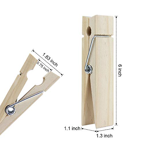 6 Inch, Giant Clothespins, Jumbo Wood Clips for DIY Craft, Bathroom or Laundry Room Decoration, 2 PCS