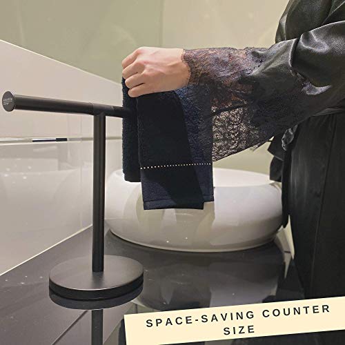 Debodda Modern Hand Towel Stand for Bathroom, Kitchen or Vanity, Height 13.78β, Free Standing Matte Satin Countertop Rack with Balanced Base, Perfect Hand Towel Holder, Dual Washcloth Display