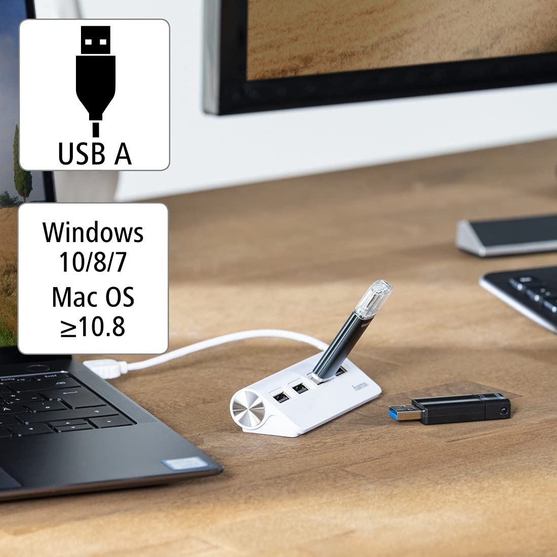 Hama 00200120 External 4-Port USB 2.0 Hub, USB Powered, White