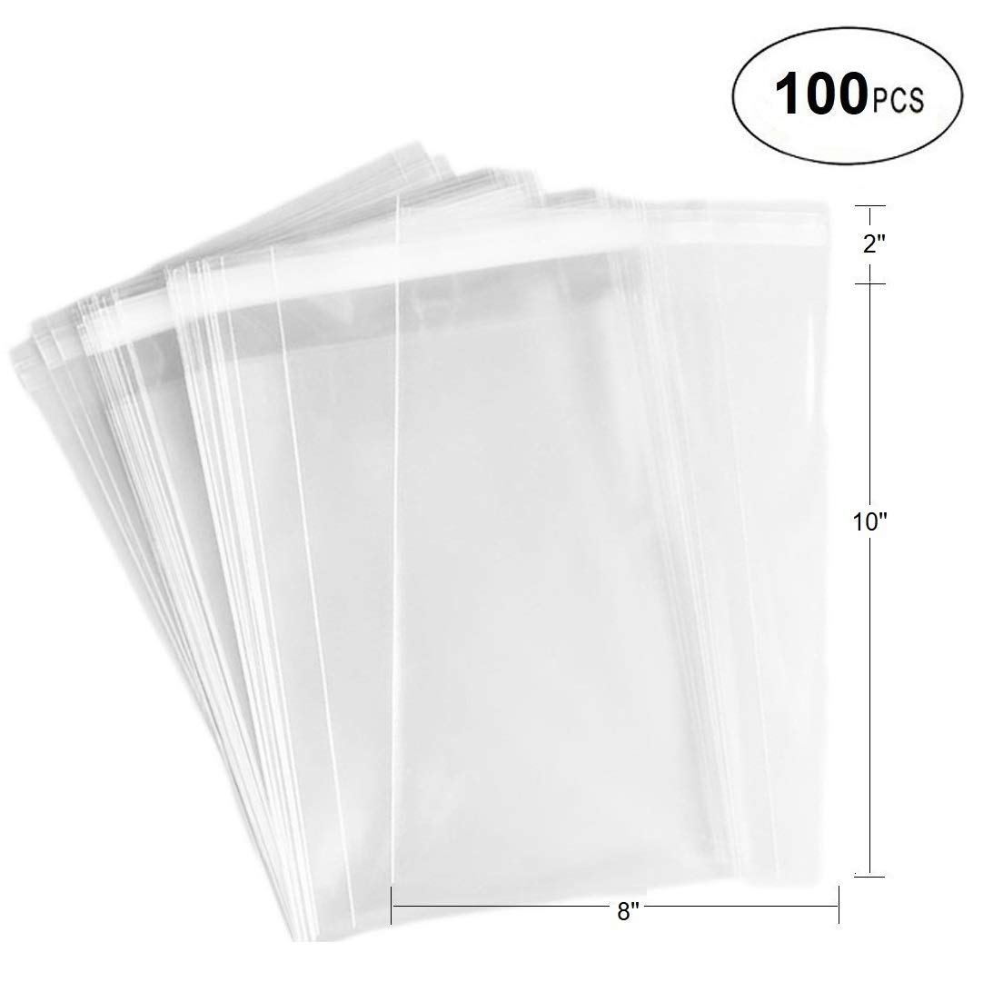 100pcs 8x10inch 2.0 mil Clear Resealable Cello / 8x10 Cellophane Bags Good for Bakery, Candle, Soap, Cookie