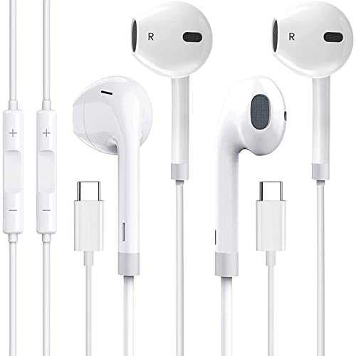 2 Pack-Type C Earbuds Wired Earphones with Microphone,USB C Headphones Earbuds&Remote Control Noise Cancelling in-Ear Headset for iPad Pro,Pixel 7/6/6a/5/4,Galaxy S23/S22/S21/S20/Ultra Note 10/20