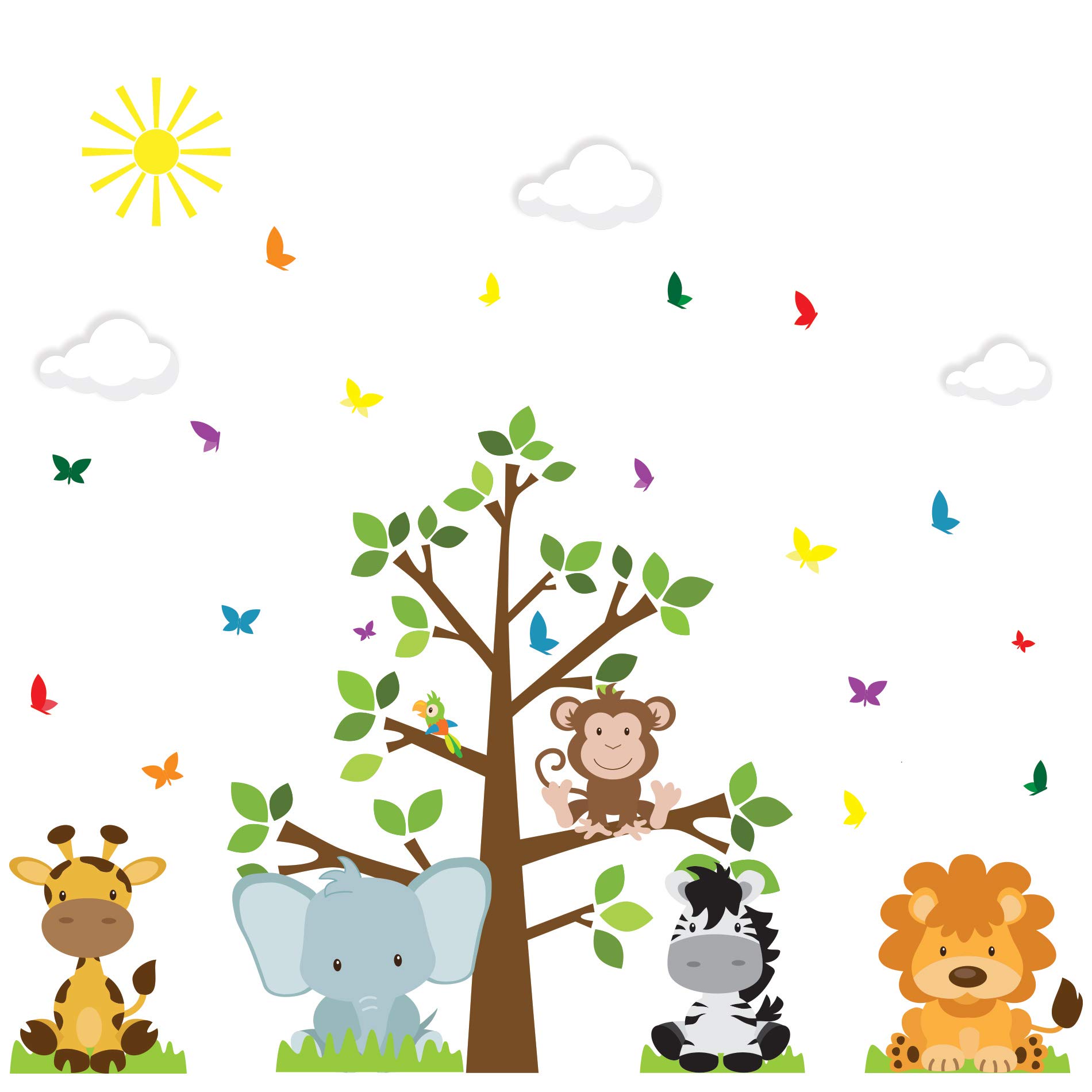 Baby Safari Animals Wall Decals 30pcs for Kids Bedroom - Rooms and Stickers