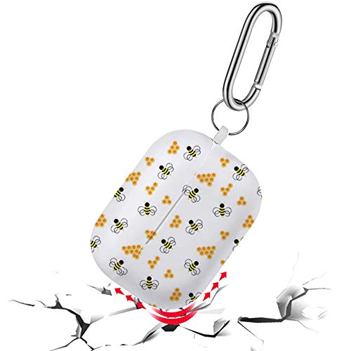 Art-Strap Protective Case, Compatible with AirPods Pro - Shockproof Soft TPU Gel Case Cover with Keychain Carabiner Replacement for Apple AirPods Pro (Bee Honeycomb On White)