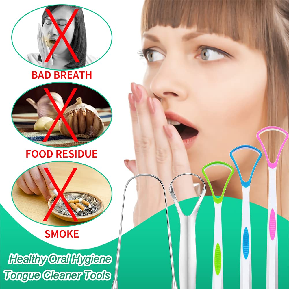Tongue Scraper Cleaner for Adults Kids, 5 Pack 100% BPA Free Fresher Tongue Tools, Bad Breath Remove Reusable Stainless Steel Tounge Scrapper Set