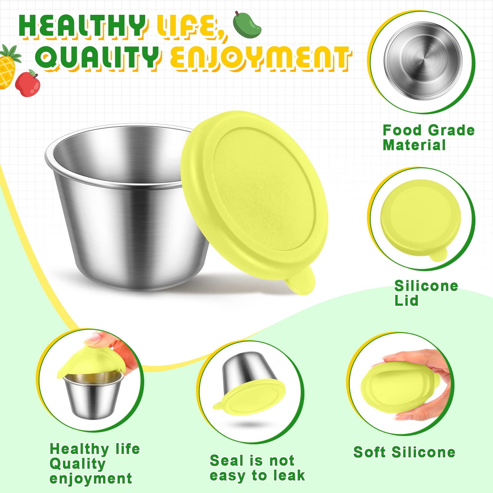 12 Pack 3 oz Small Condiment Containers with Lids, Salad Dressing Container to Go Stainless Steel Sauce Container with Silicone Lids, Rainbow Color Reusable Dipping Sauce Cups for Lunch Bento Box