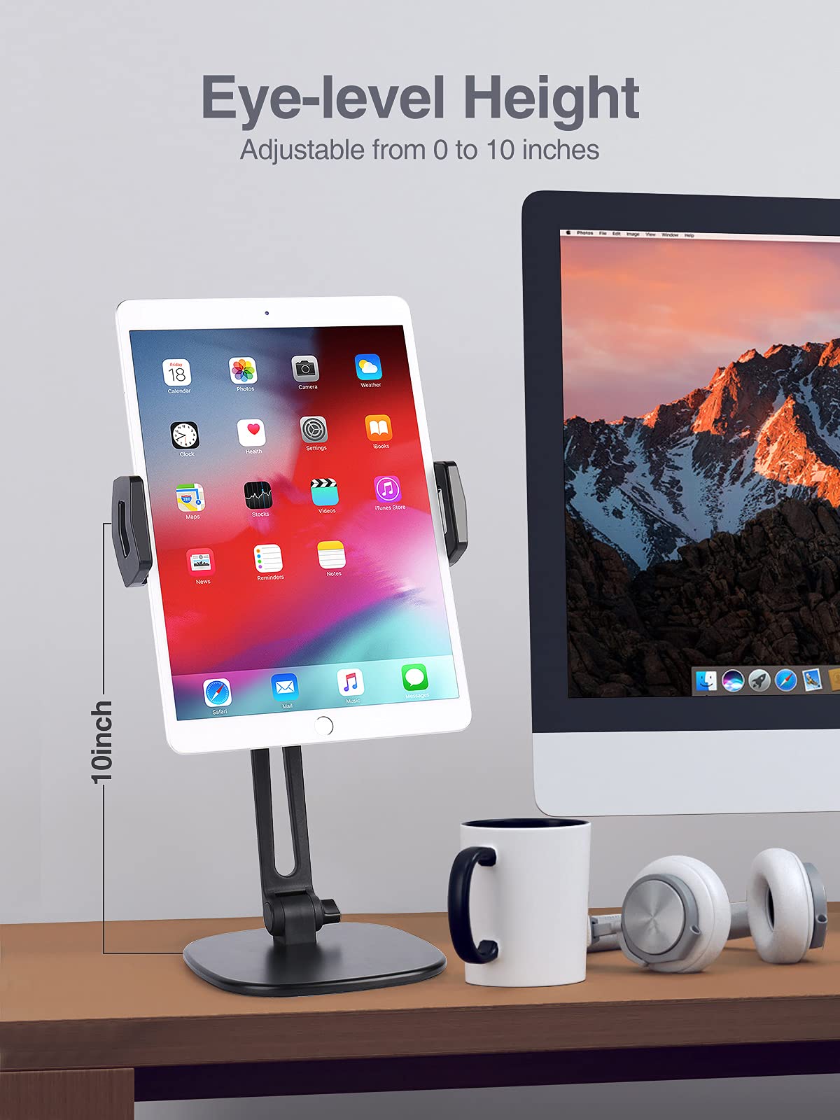 Elitehood Tablet Stand, Height Adjustable, 360 Rotating, Compatible with 4.7"-11" Tablets and Phones