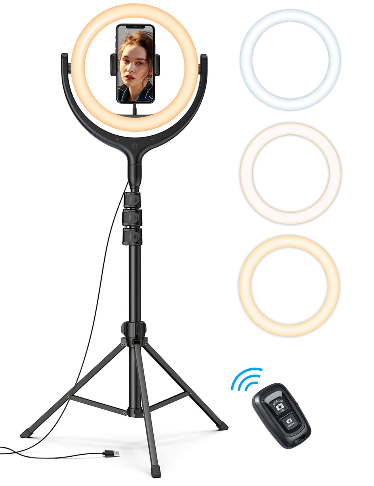 10'' Selfie Ring Light 67'' Tripod Stand - Lamicall LED Circle Halo Light with Cell Phone Holder for Live Stream/Makeup/YouTube Video Recording/Photography, ARO De Luz Compatible with 4-6.5'' Phones