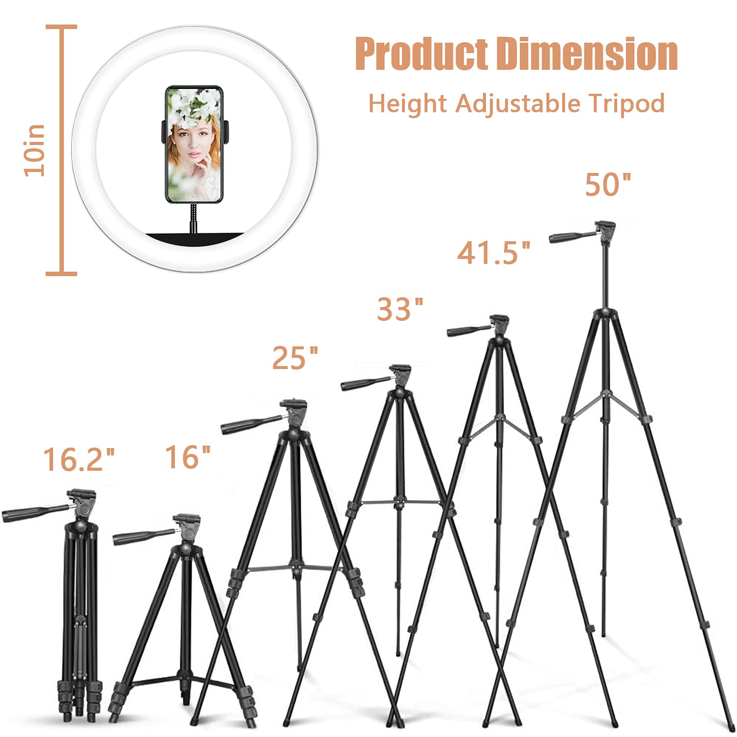 10" Selfie Ring Light with Stand and Phone Holder, SUMCOO Dimmable Beauty Ring Light with Tripod for Live Streaming/Makeup/YouTube Video, Compatible with iPhone & Android Phone