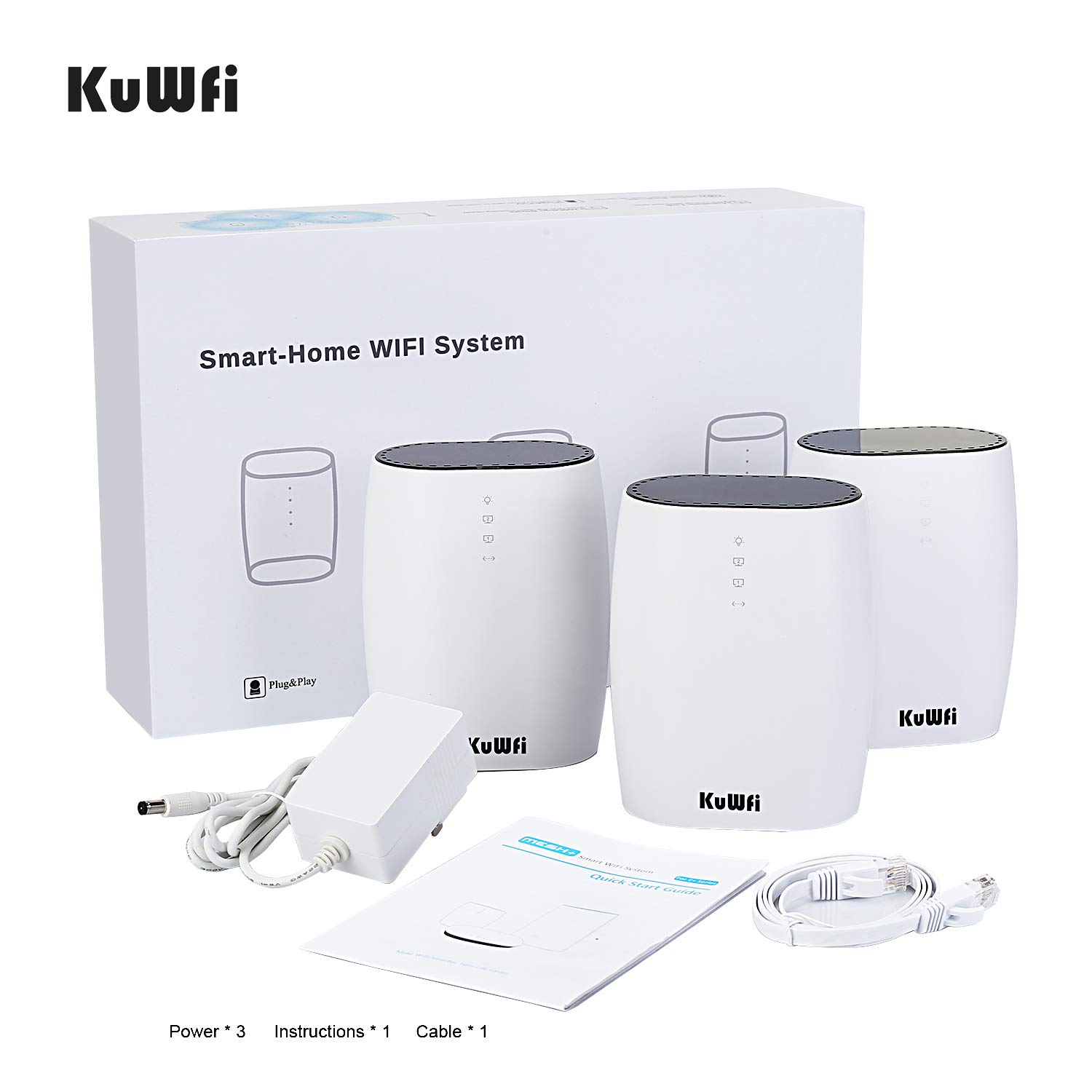 KuWFi Whole Home Mesh WiFi System 3-Pack AC3600 High Speed Seamless Roaming WiFi Network Dual Band 2.4G&5.8G Router for Whole Home Coverage