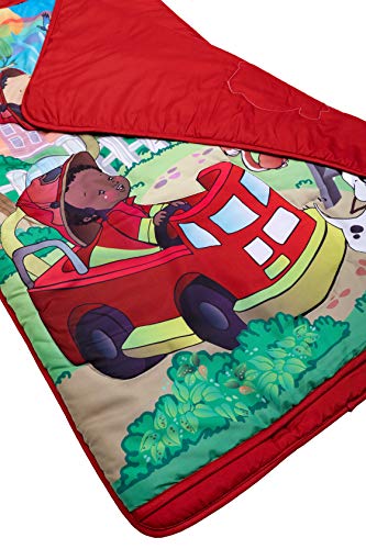 Baby Titi - Toddler Nap Mat with Removable Pillow, Carrying Handle and Strap Closure, Rollup Design, Soft Microfiber for Preschool, Daycare, Travel Sleeping Bag - Ages 2-4 Years (Firefighters)
