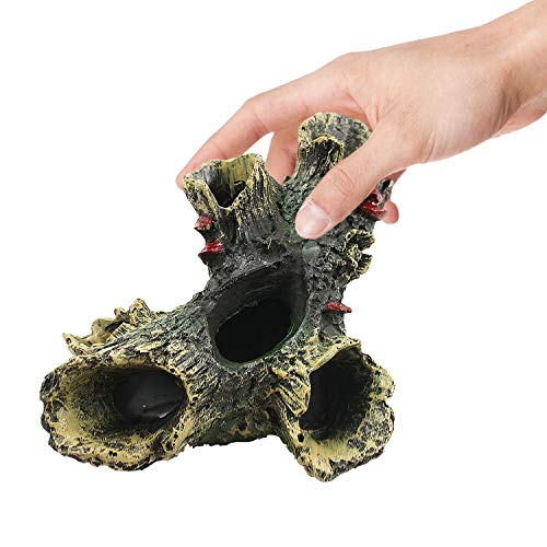 Lainrrew 3 Packs Aquarium Decorations Hollow Tree Trunk, Fish Tank Decorations Betta Fish Ornaments Resin Aquarium Log Caves Wood Hideout with Holes for Betta, Turtles, Reptiles