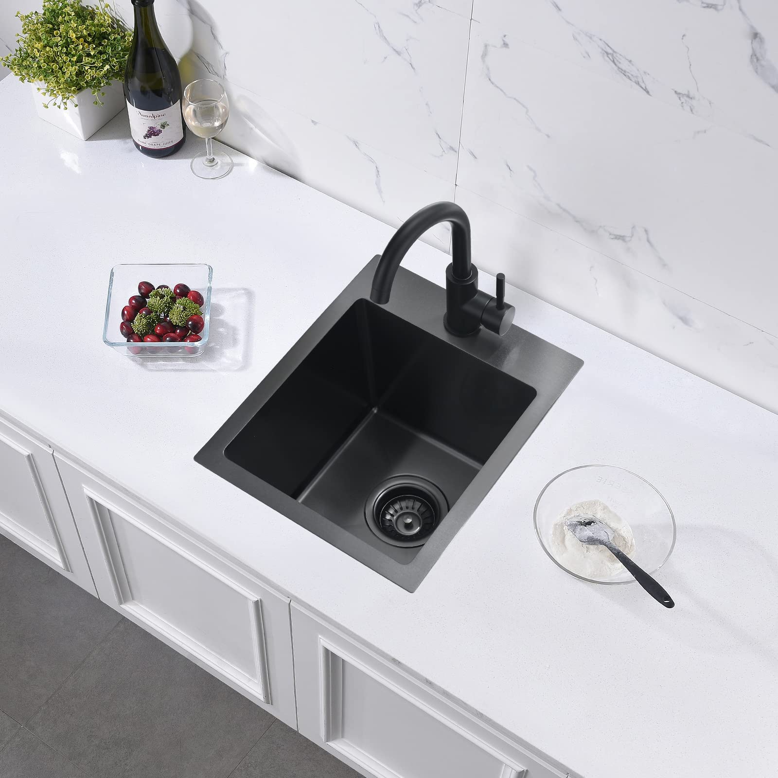 13 Black Drop In Kitchen Bar Sink, ZDHHT 13 x 15 Inches 304 Stainless Steel Topmount Single Bowl Small Kitchen Bar Sink Laundry Sink Outdoor Sink RV Sink