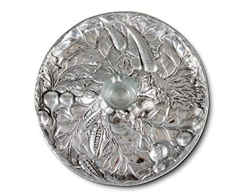 Arthur Court Aluminum Metal Rabbit Bunny Pattern Tidbit Cheese Hors d'oeuvres Tray with Glass for Toothpick - Durable Metal Silver Easter Entertaining 10.5 inch Diameter x 2.5 inch Tall