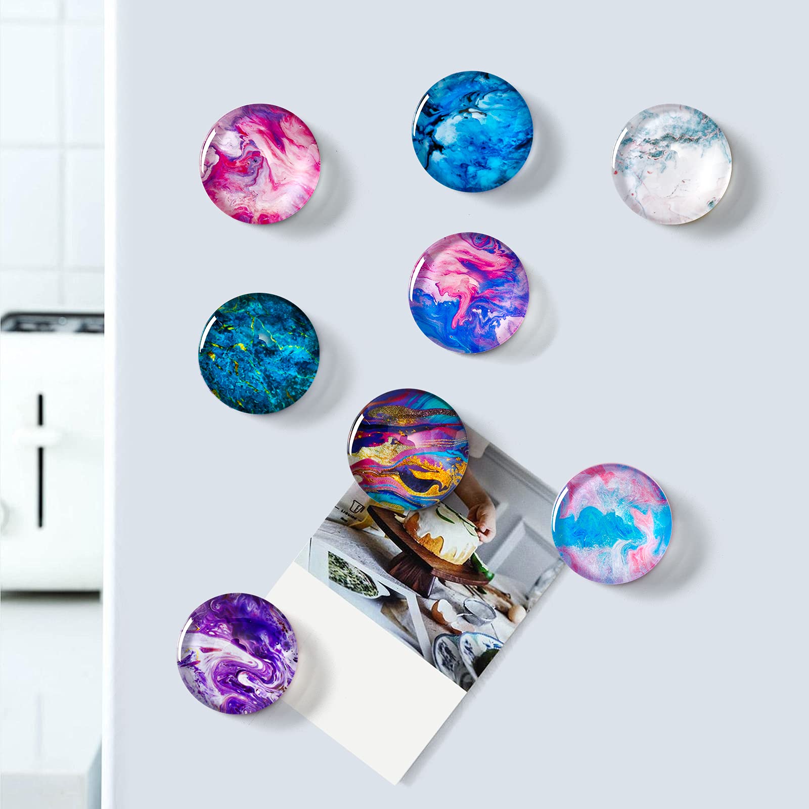 12PCS Fridge Magnets Round Glass Refrigerator Magnets Calendar Magnetic Sticker Decorations Whiteboards Magnets Set for Office and Kitchen(Marbling)