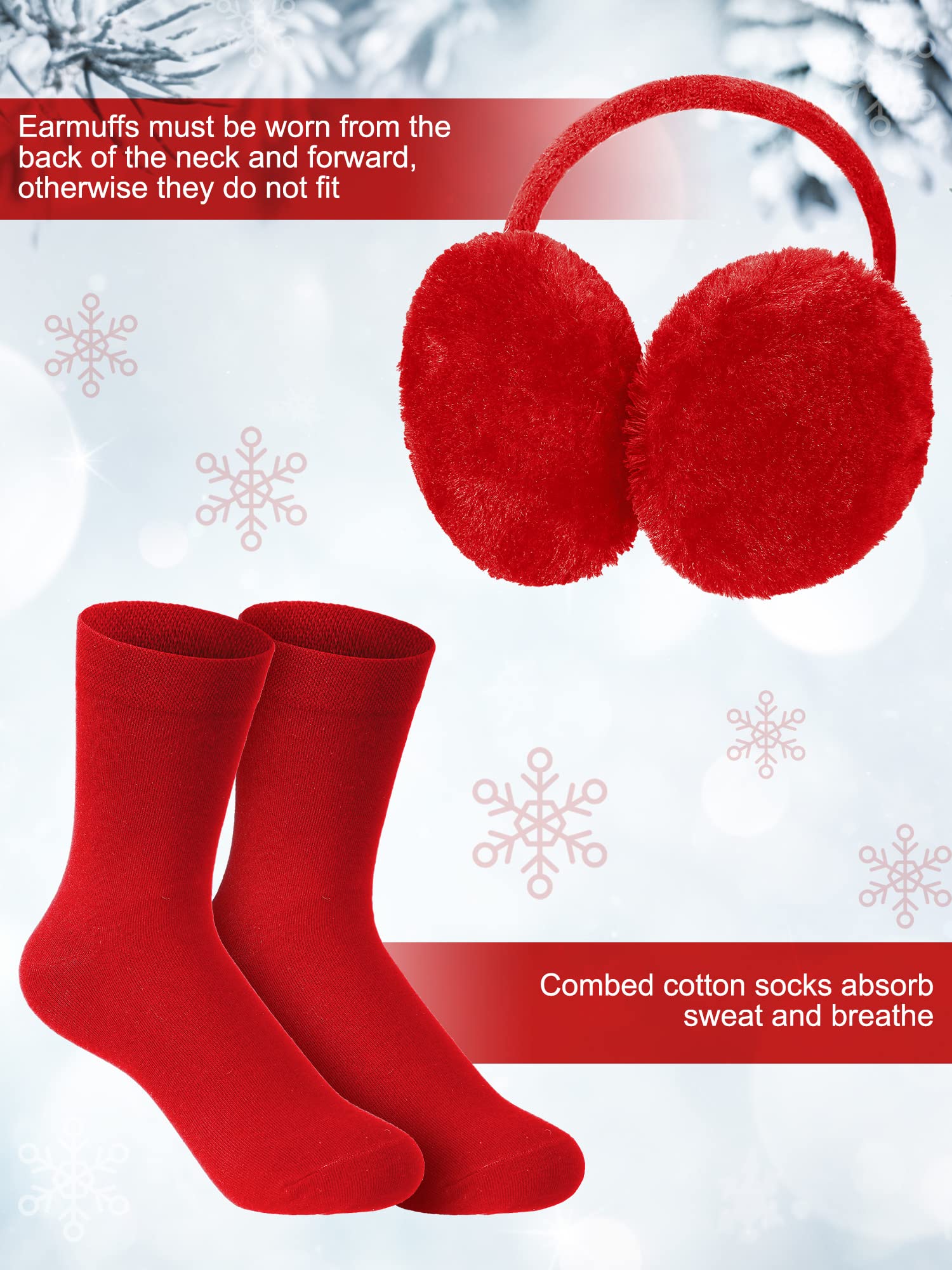 10 Pcs Winter Hat Scarf Gloves Warm Knitted Hat Scarf Touchscreen Gloves Earmuffs Socks Satin Inner Lining Knit Hat for Women and Men (Black, Wine Red)